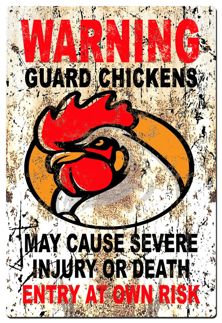 Warning Guard Chickens - Tin Sign - 20 x 30 cm